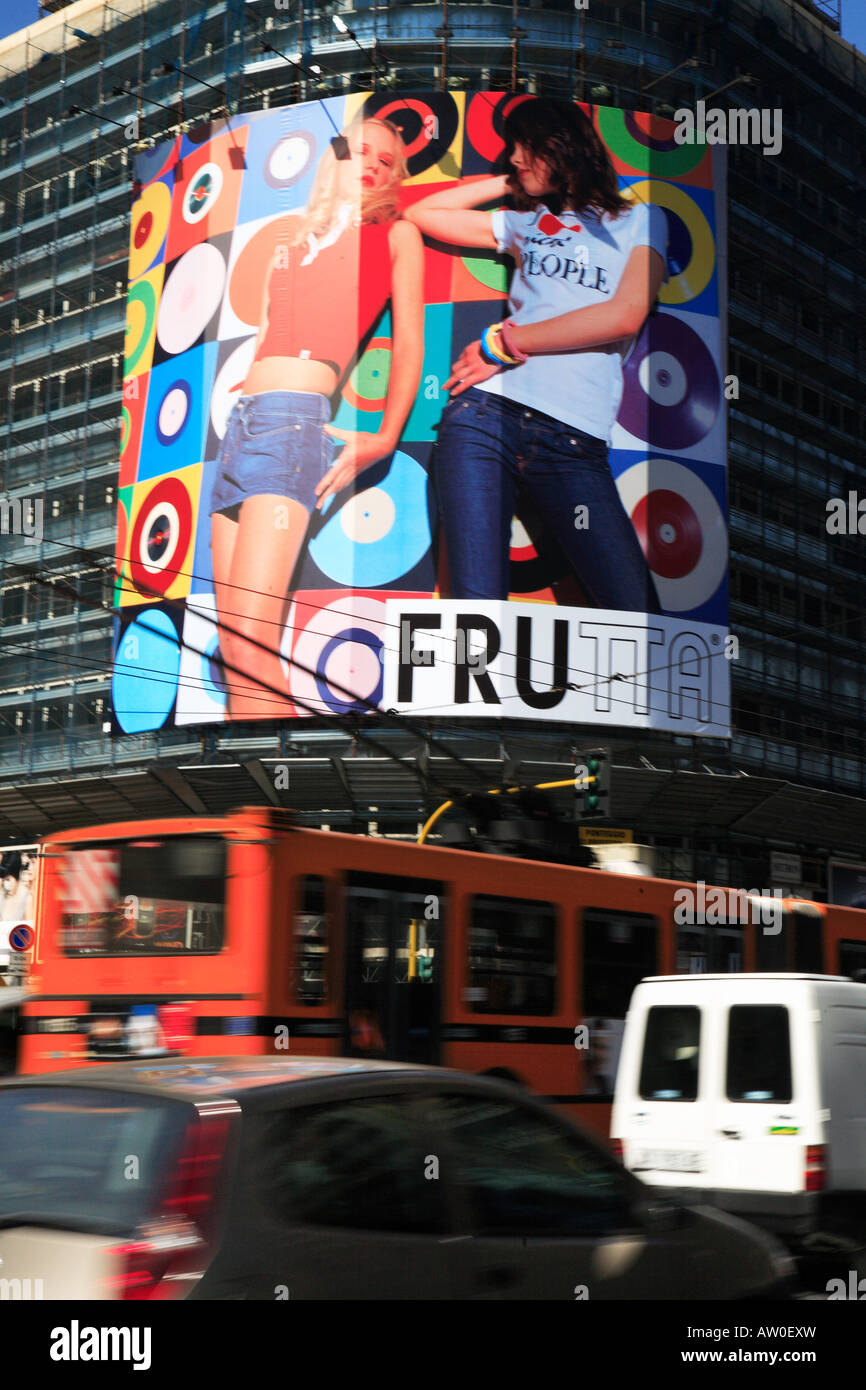 Colourful billboard over looking a busy road in Milan Italy Stock Photo ...