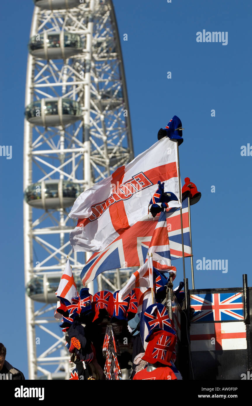 Flags of England and Britain flying on souvenir stall by Westminster ...