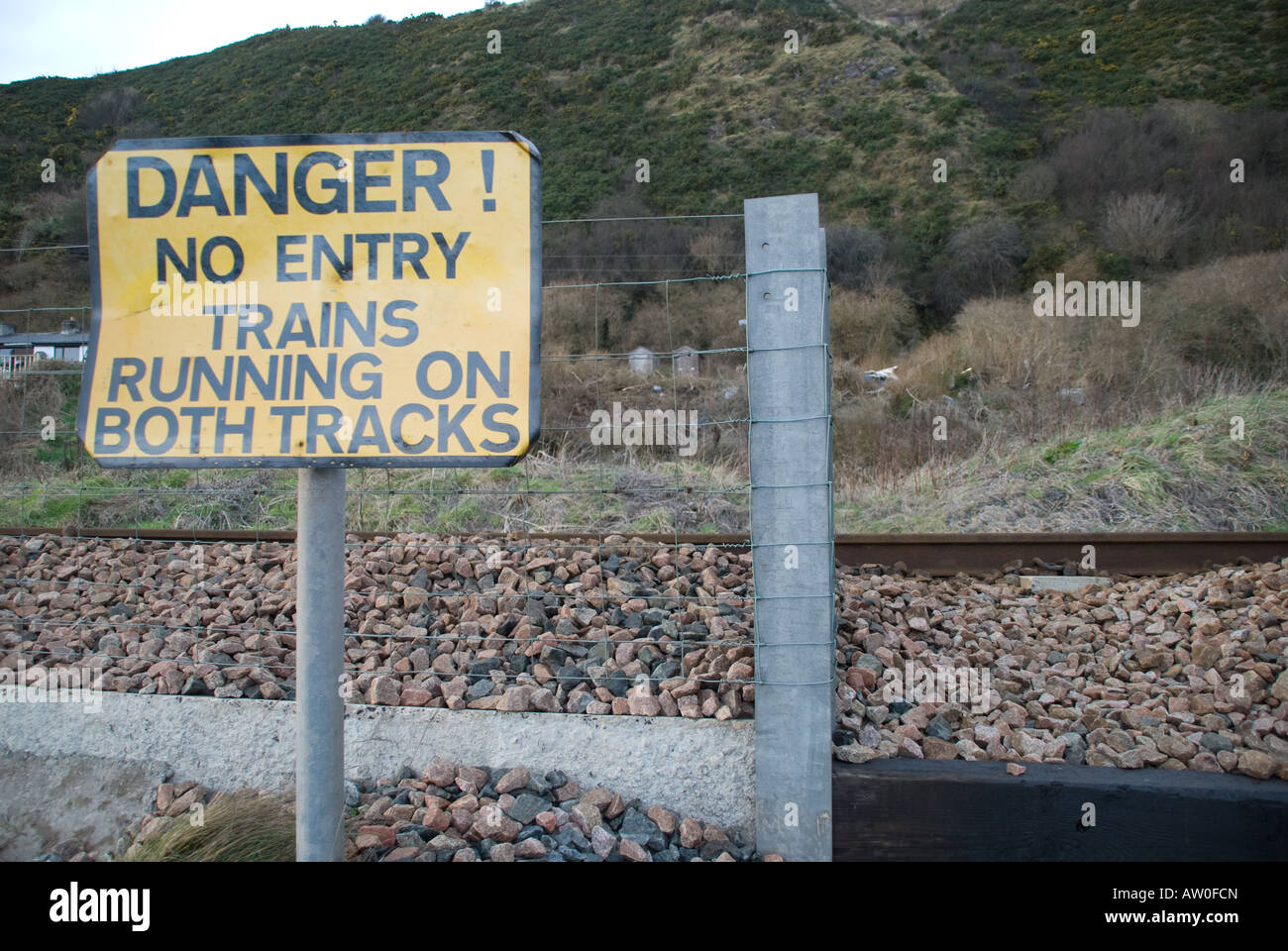 Train Warning Sign Stock Photo - Alamy