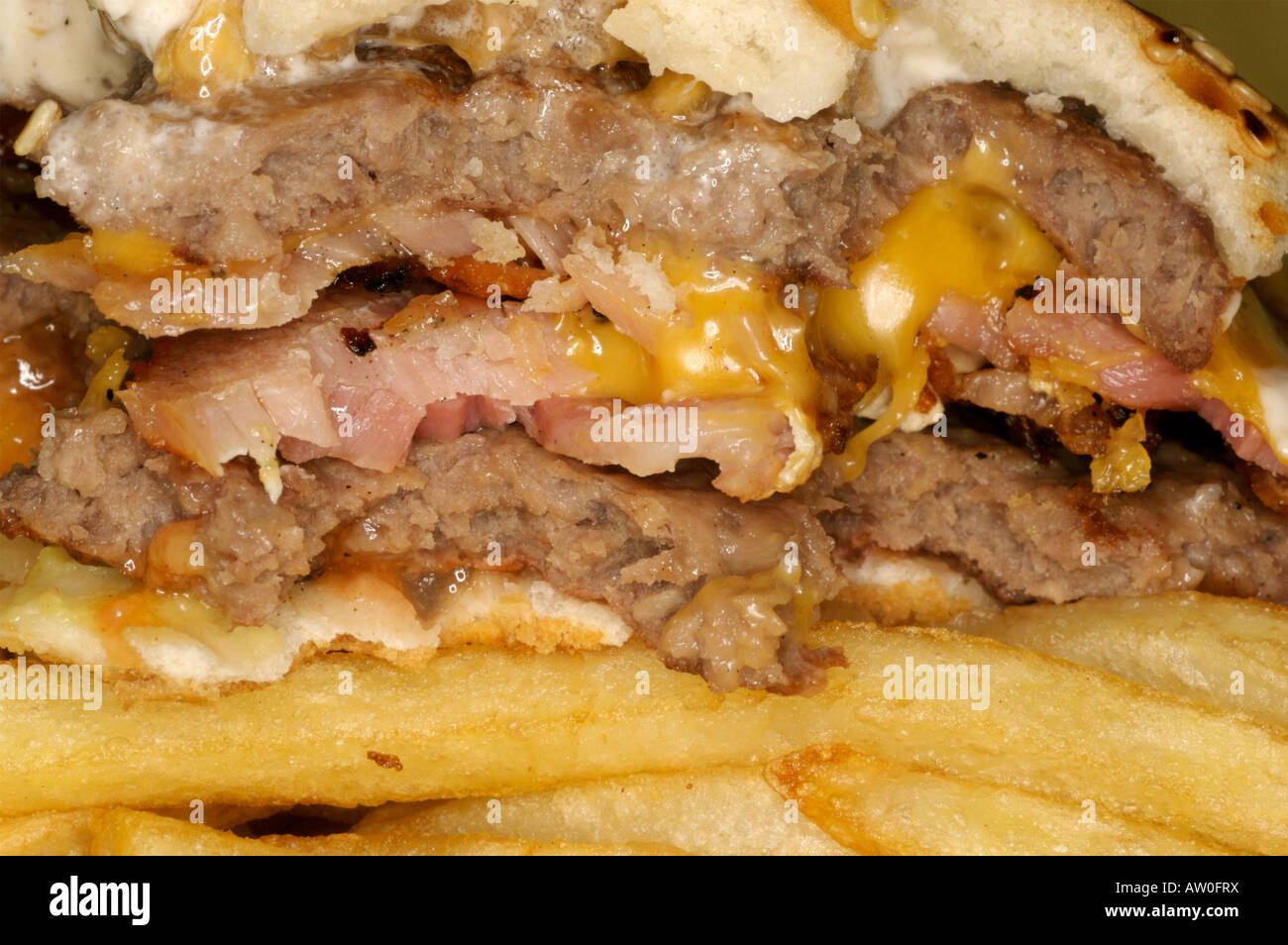 A Bacon Double Cheese Beefburger Stock Photo - Alamy