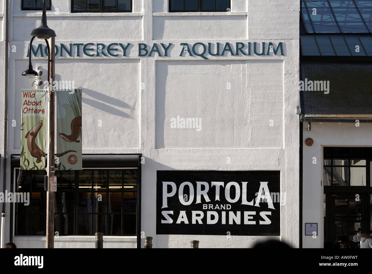Monterey Bay Aquarium with Portola Sardines Sign in the Monterey ...