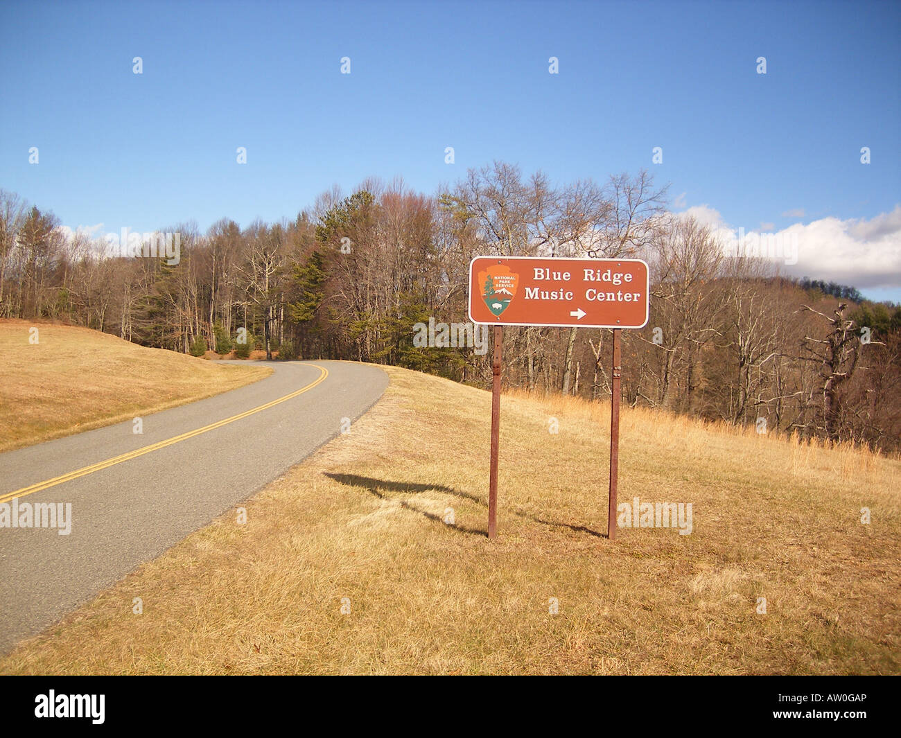 AJD59840, Blue Ridge Music Center road sign, milepost 213, Blue Ridge ...
