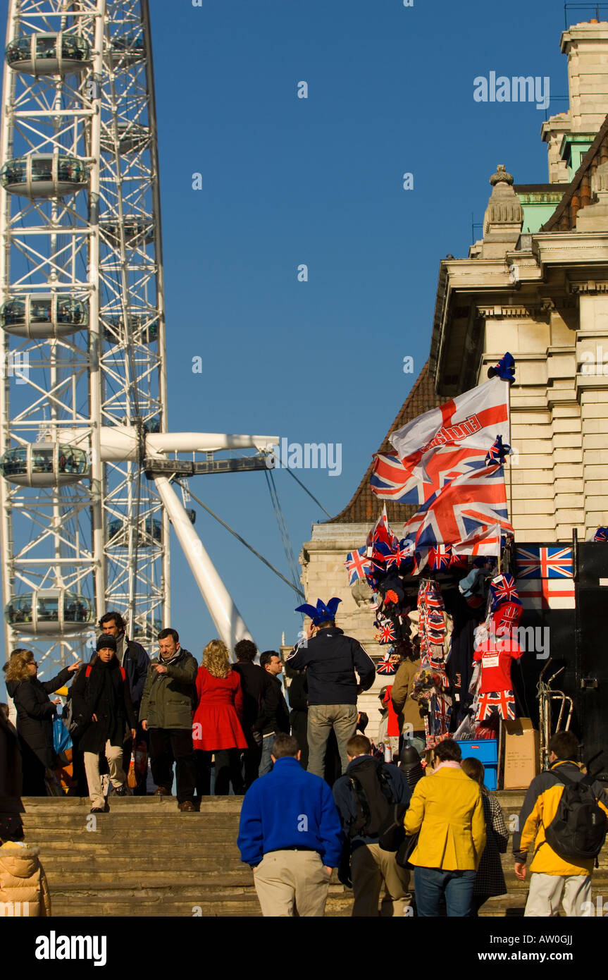 Flags of England and Britain flying on souvenir stall by Westminster ...