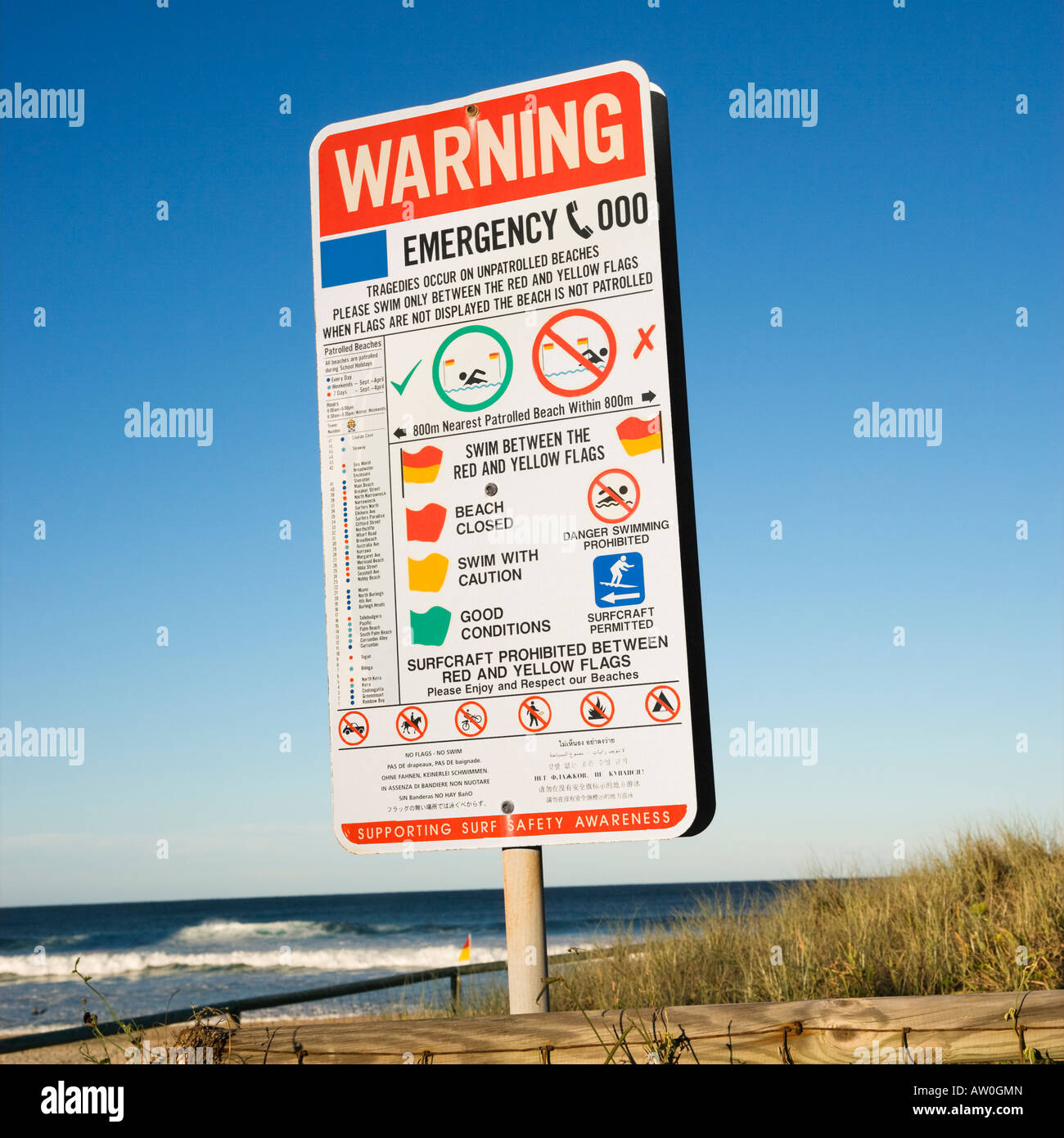 Warning sign on beach Stock Photo - Alamy