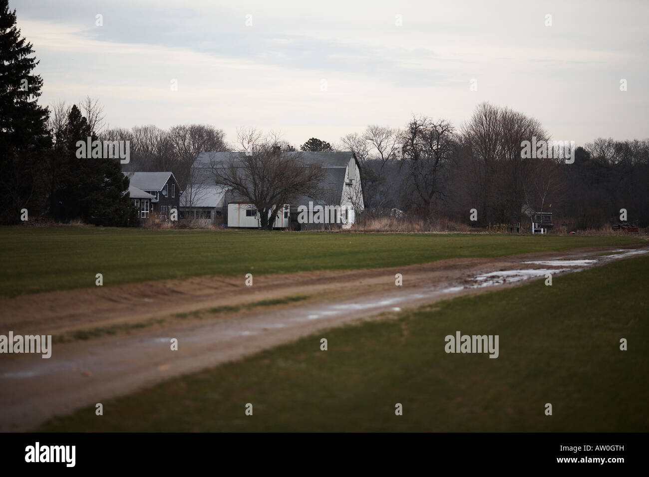 Dirt Road with Distant Farm in Kingston Rhode Island Stock Photo - Alamy