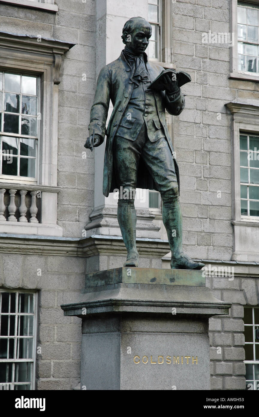 Statue of poet Oliver Goldsmith outside Trinity College University ...