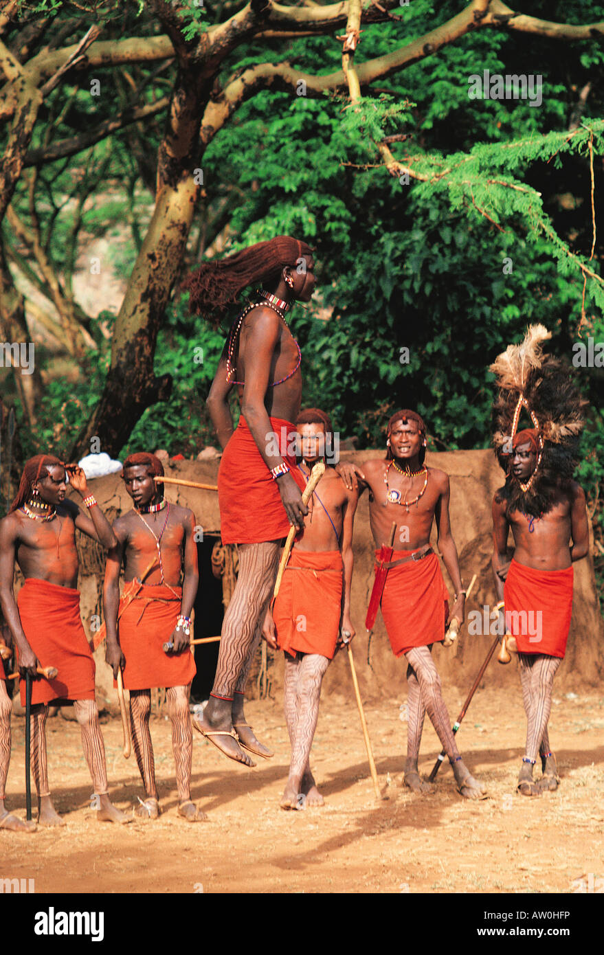 Maasai moran dancers performing their dance Kenya East Africa Stock ...