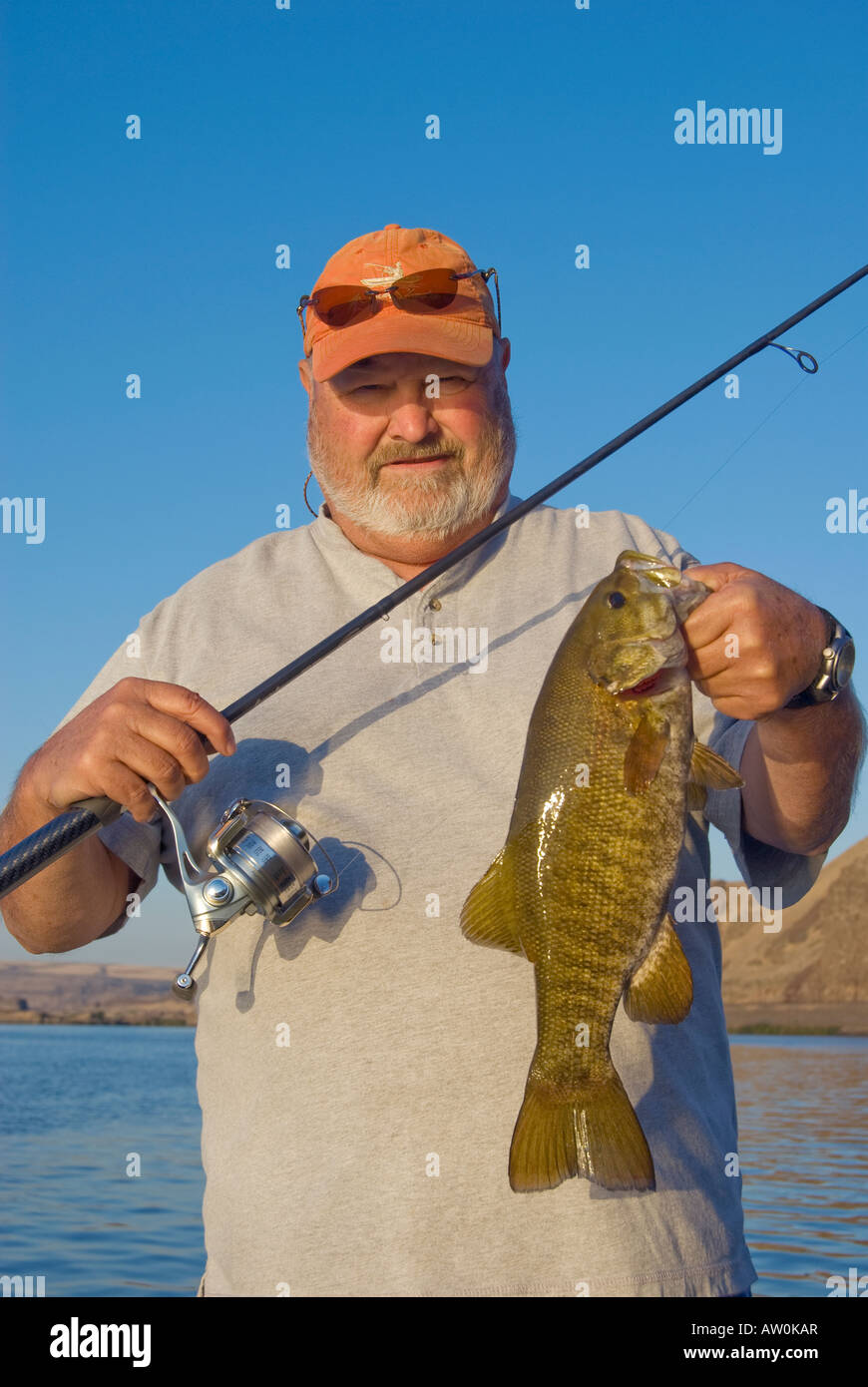 Smallmouth bass fisherman Nolan Morgan with a Columbia River smallmouth ...