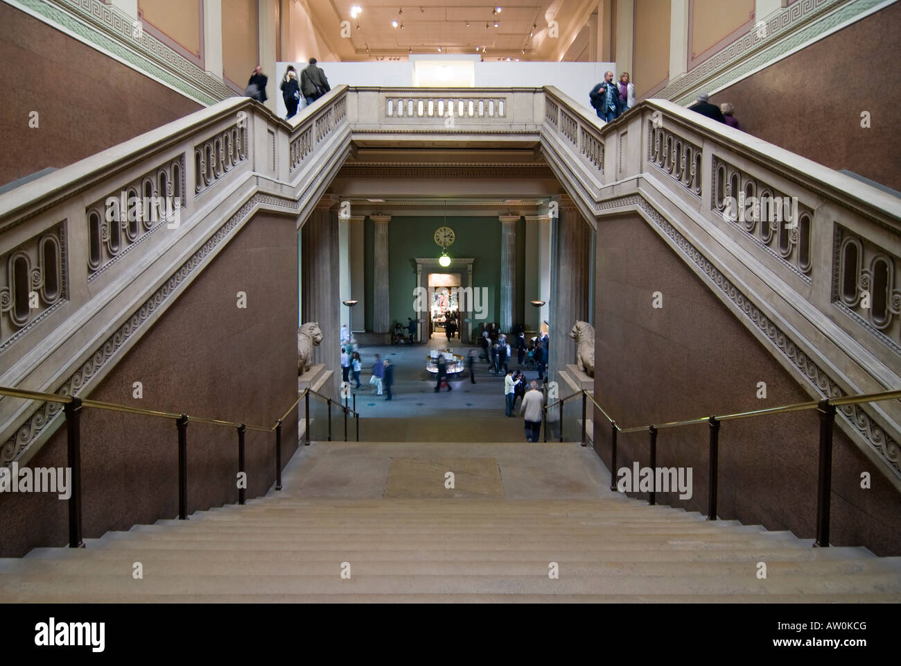 Horizontal wide angle of a grand stone staircase and the entrance lobby ...