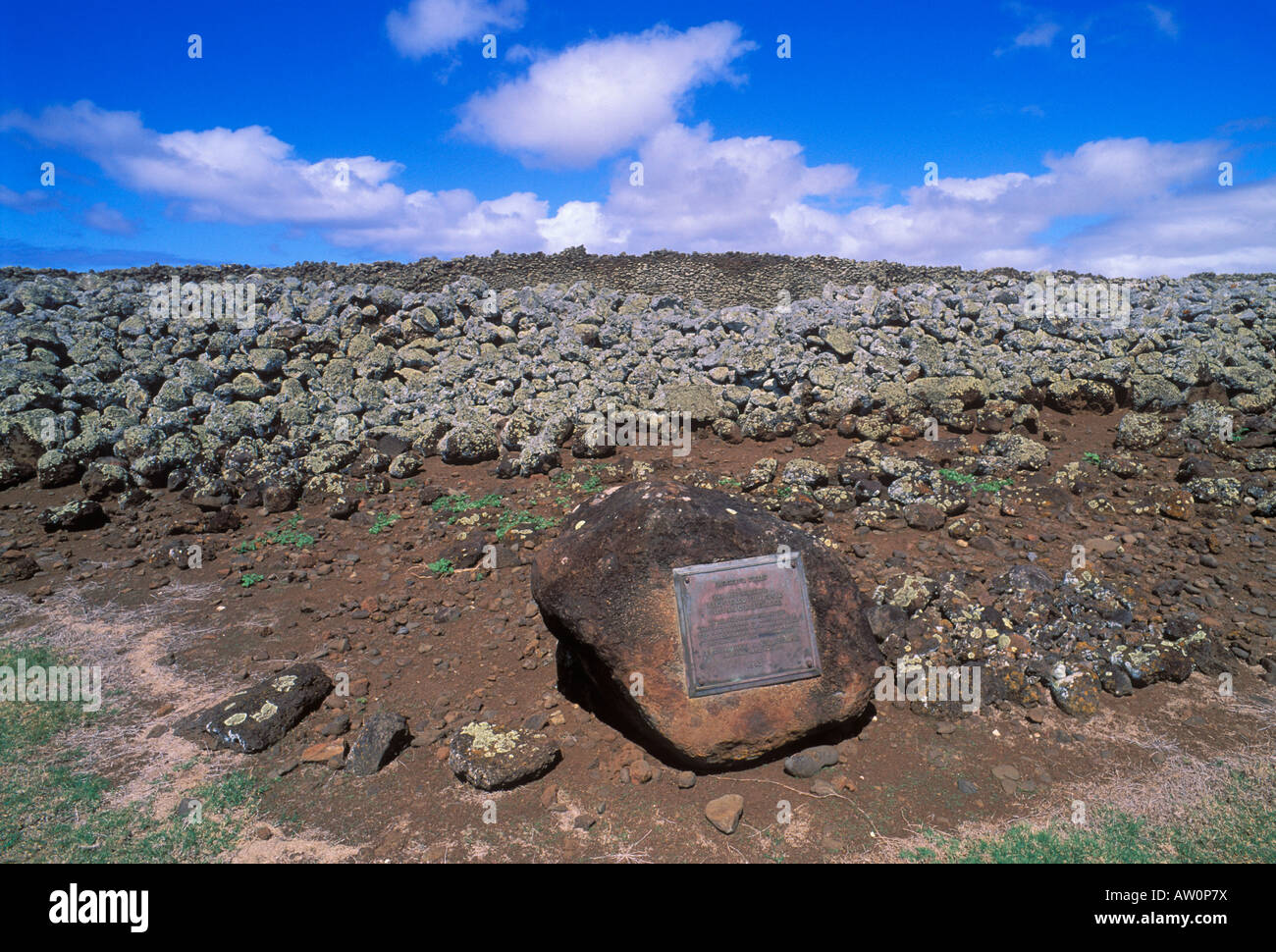 National Historic Landmark plaque at the Mookini Heiau temple ...