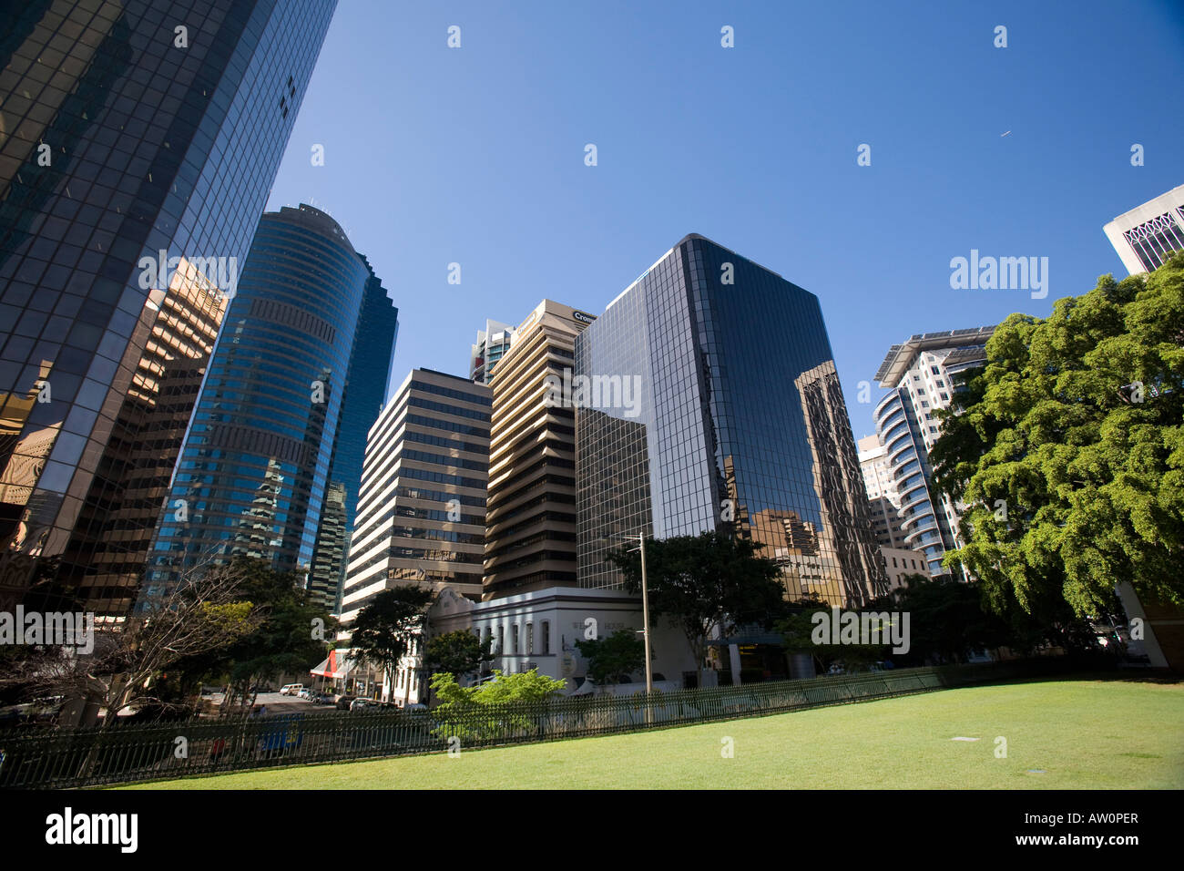 Brisbane business district viewed from St Stephens Cathedral Precinct ...