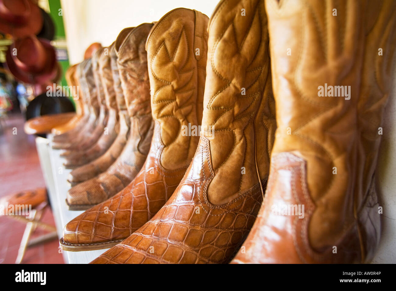 Leather boots for sale in the market in Masaya market Nicaragua Stock ...