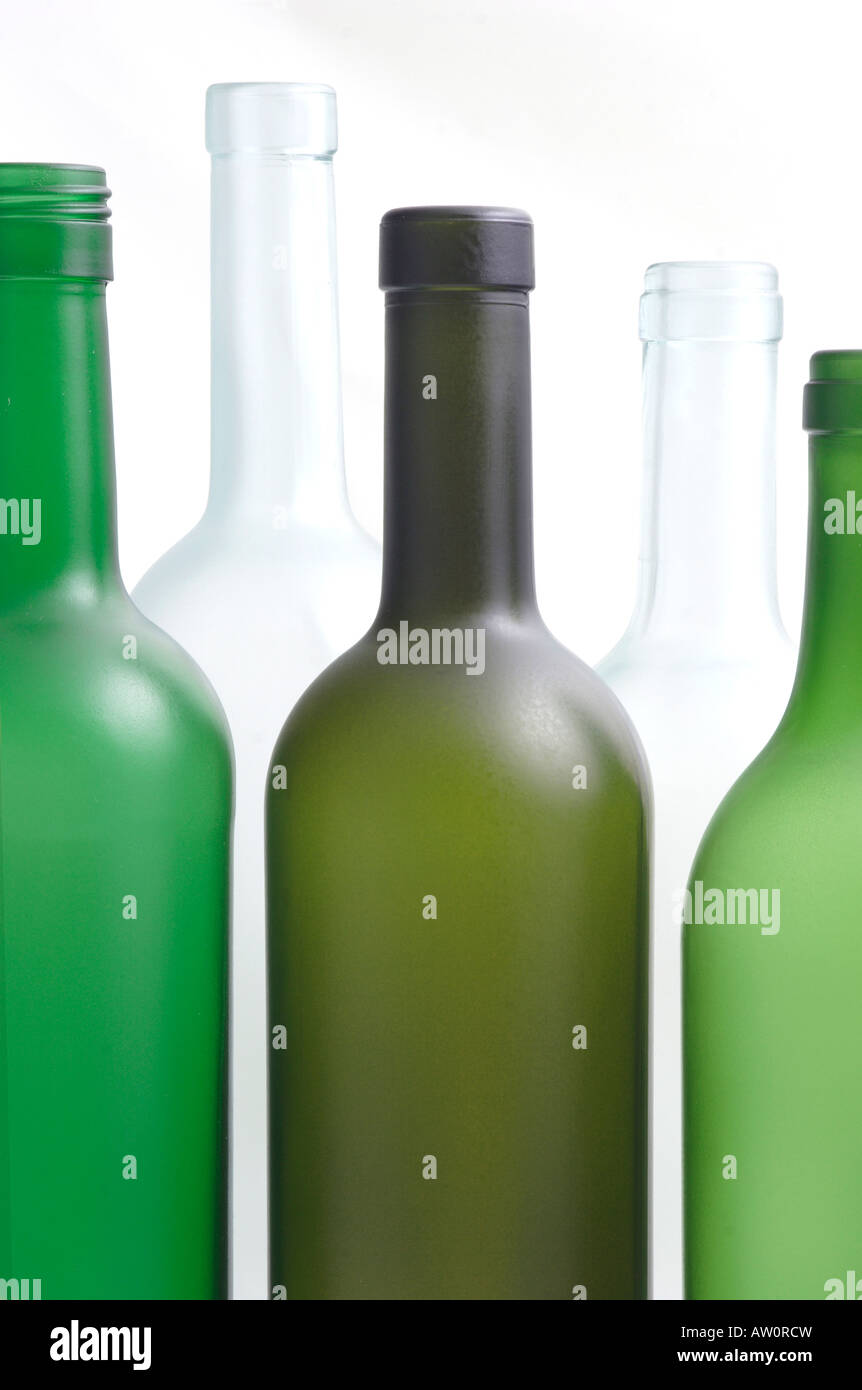 rows of green and clear bottles Stock Photo - Alamy
