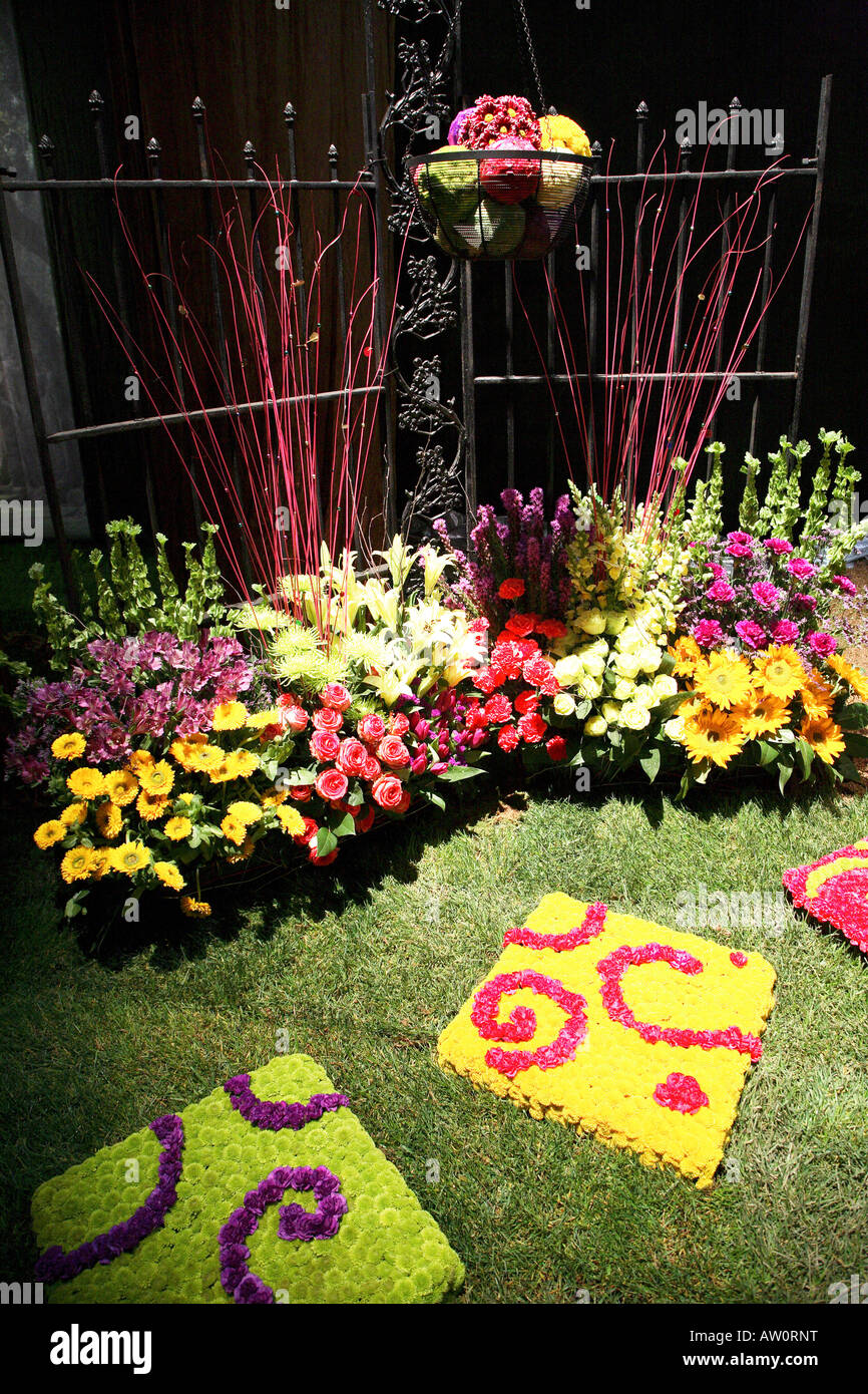 Floral border display against iron railing background. Philadelphia ...