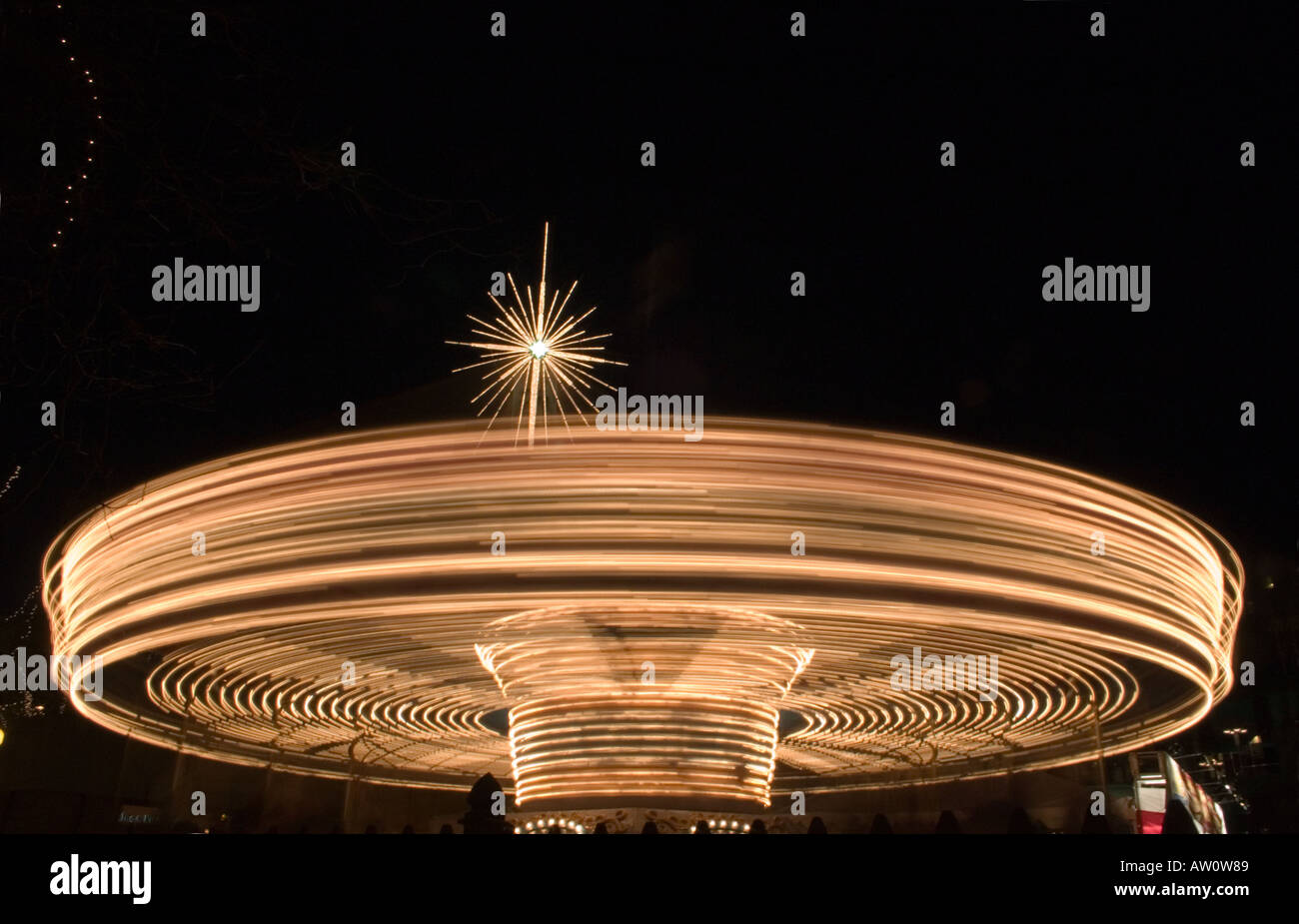 Carousel in Downtown Seattle Christmas time light trails star of Macy's ...