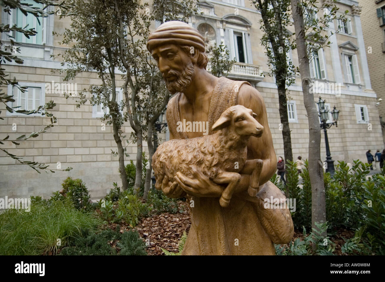 Shepherd figure in Public Bethlehem. Barcelona, Catalonia, Spain Stock ...