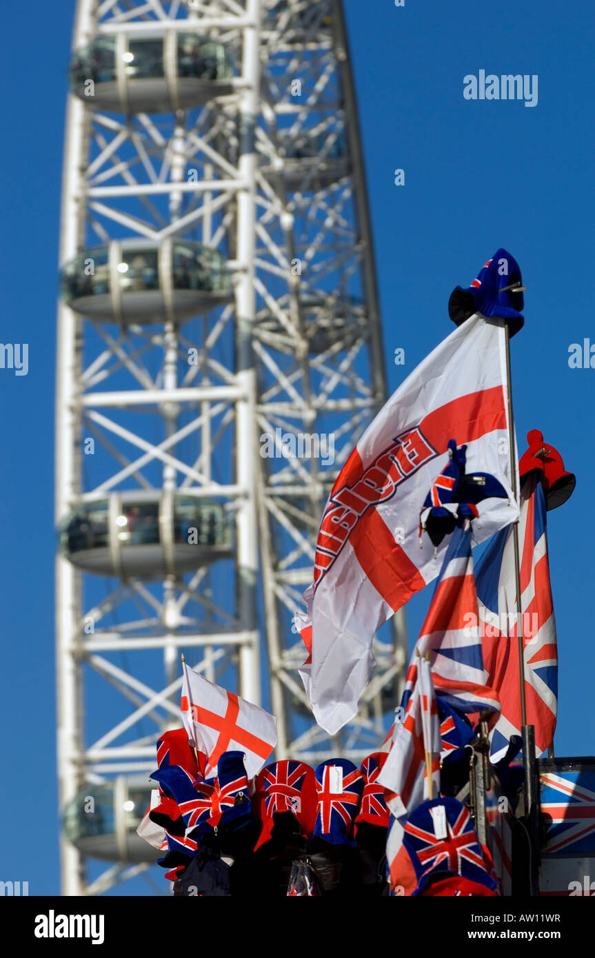 Flags of England and Britain flying on souvenir stall by Westminster ...
