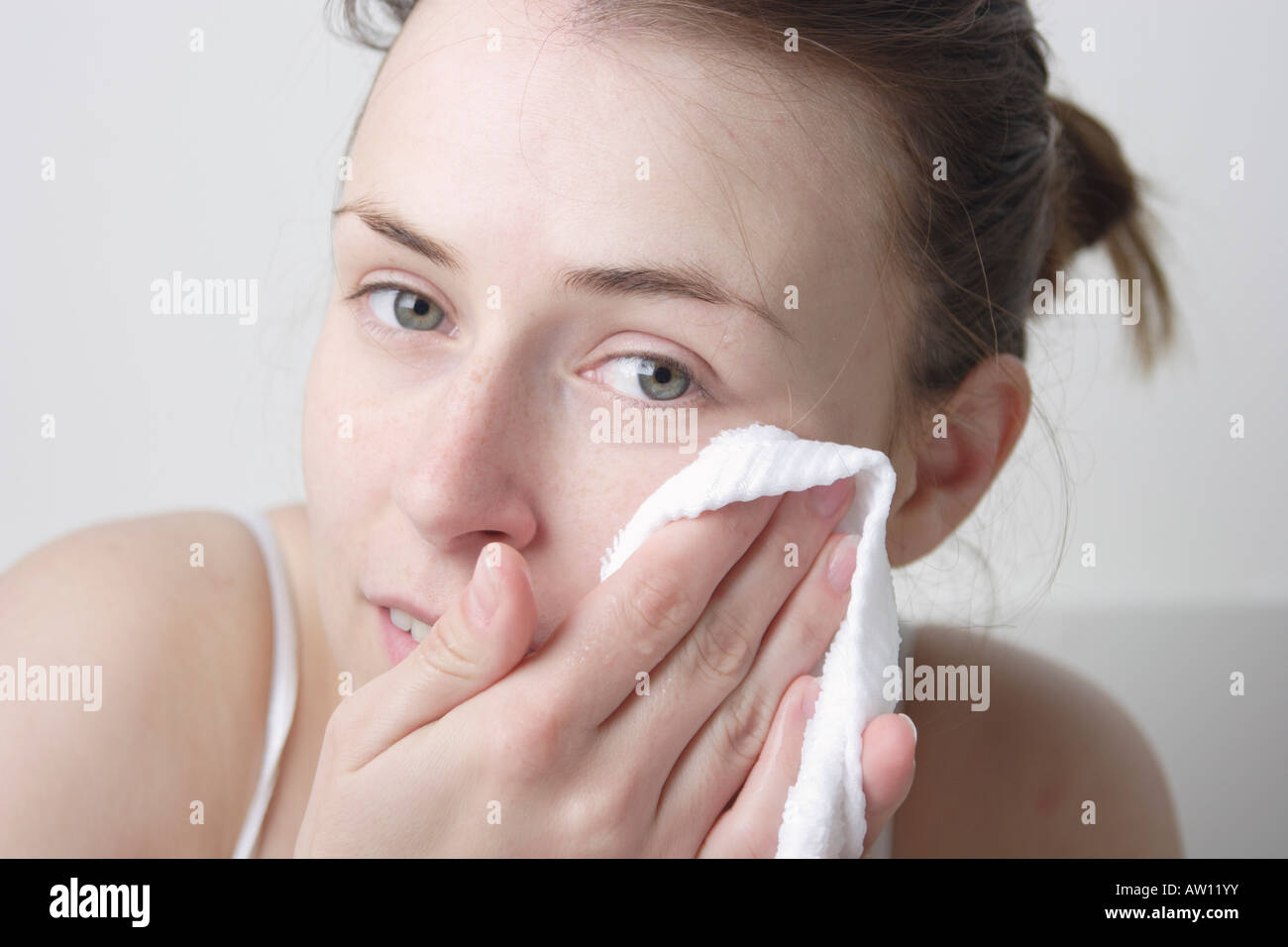 Woman flannel wash face hi-res stock photography and images - Alamy