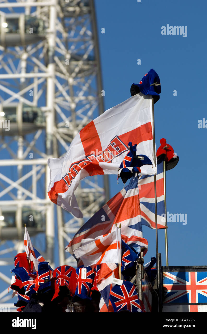 Flags of England and Britain flying on souvenir stall by Westminster ...