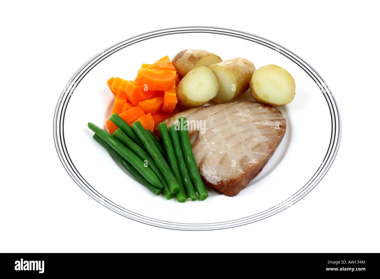 Tuna Steak and Steamed Vegetables Stock Photo - Alamy