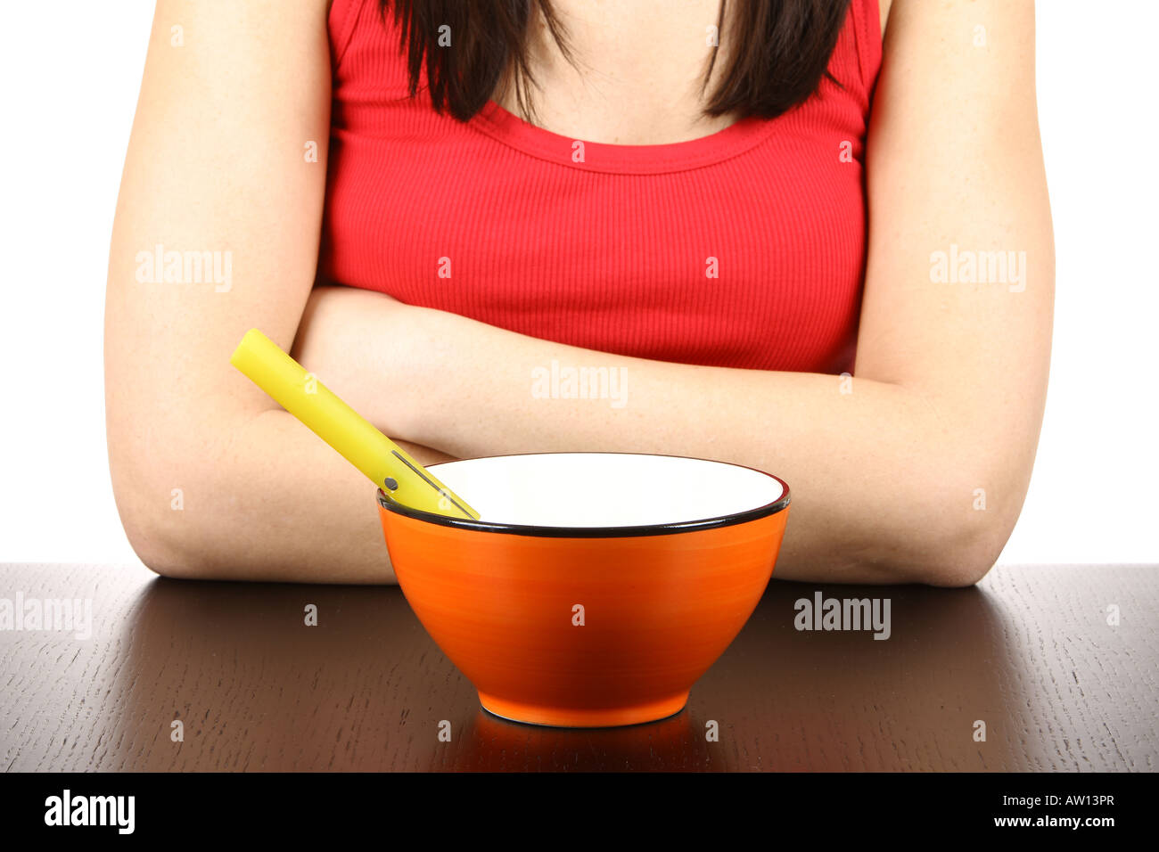 Young Woman with Empty Cereal Bowl Model Released Stock Photo - Alamy