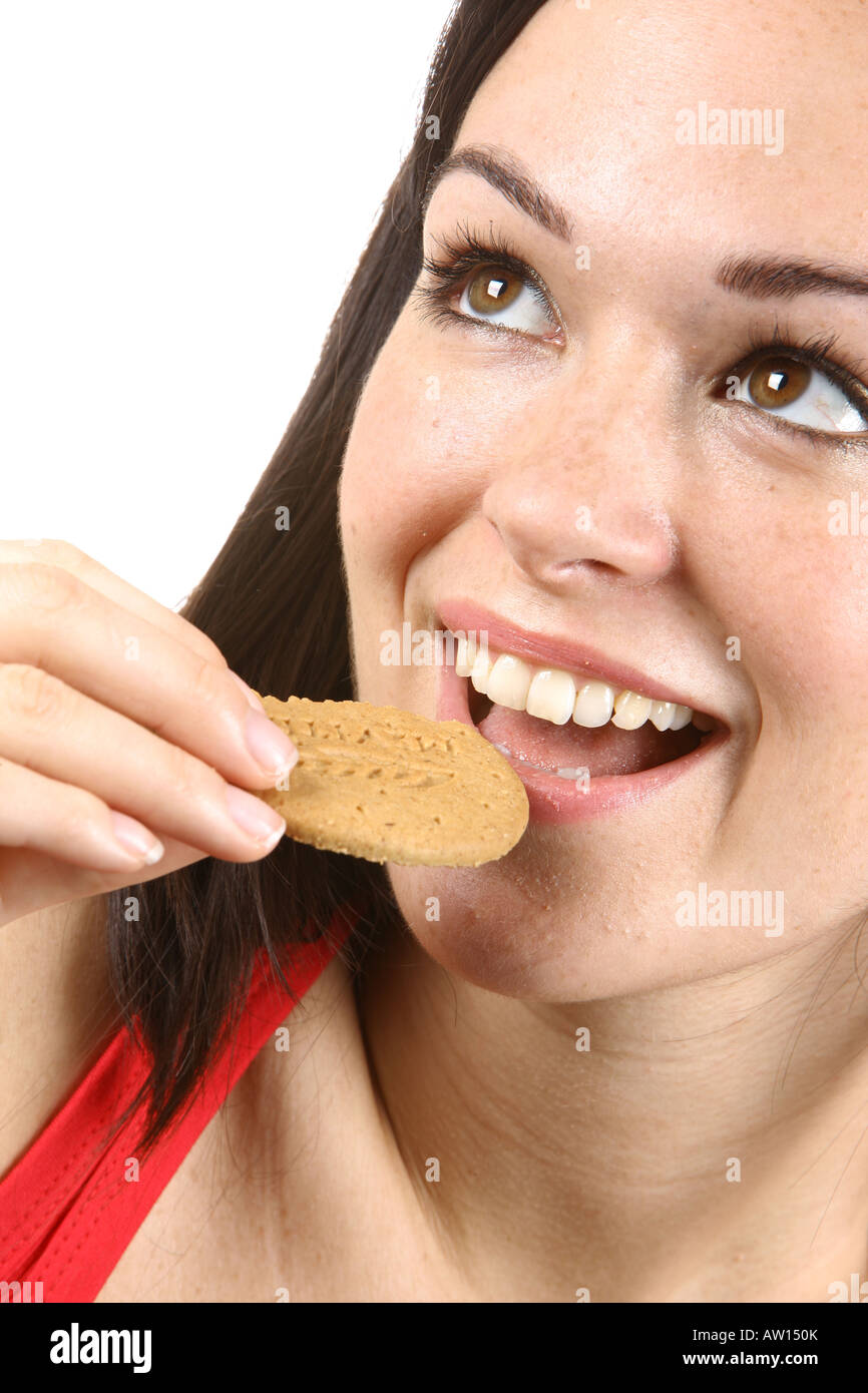 Woman chocolate digestive biscuit hi-res stock photography and images ...