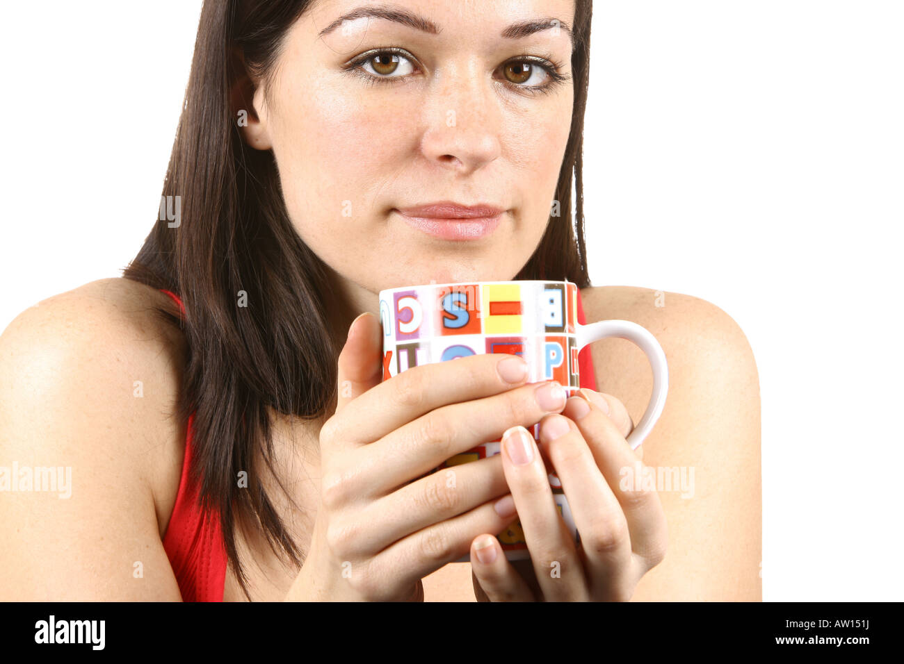 Young Woman Holding Cup of Tea Model Released Stock Photo - Alamy