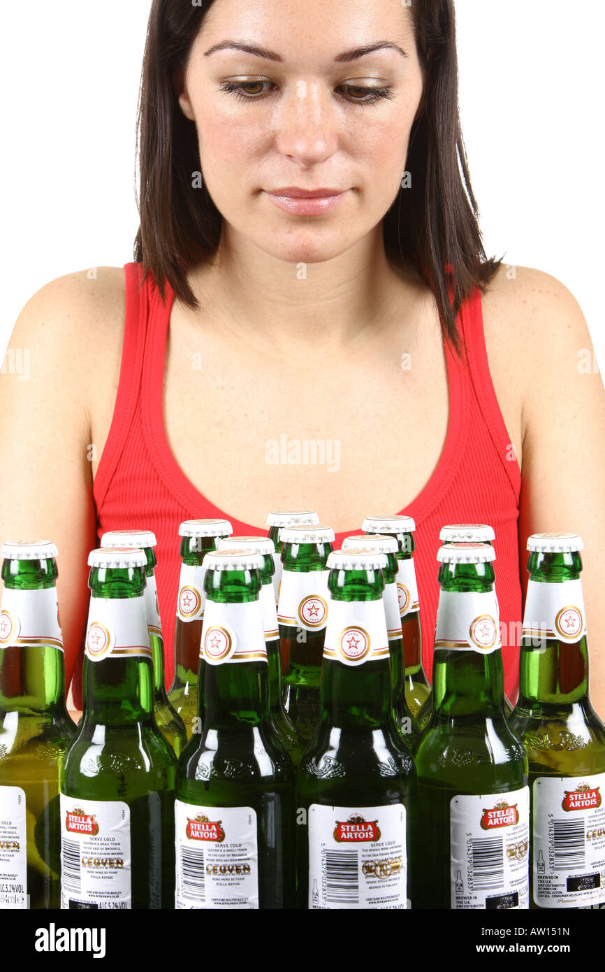 Young Woman with Bottles of Beer Model Released Stock Photo - Alamy