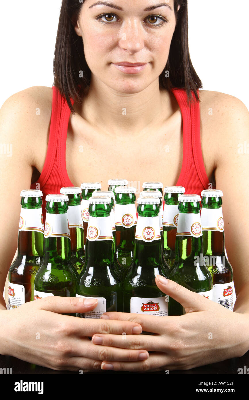 Young Woman with Bottles of Beer Model Released Stock Photo - Alamy
