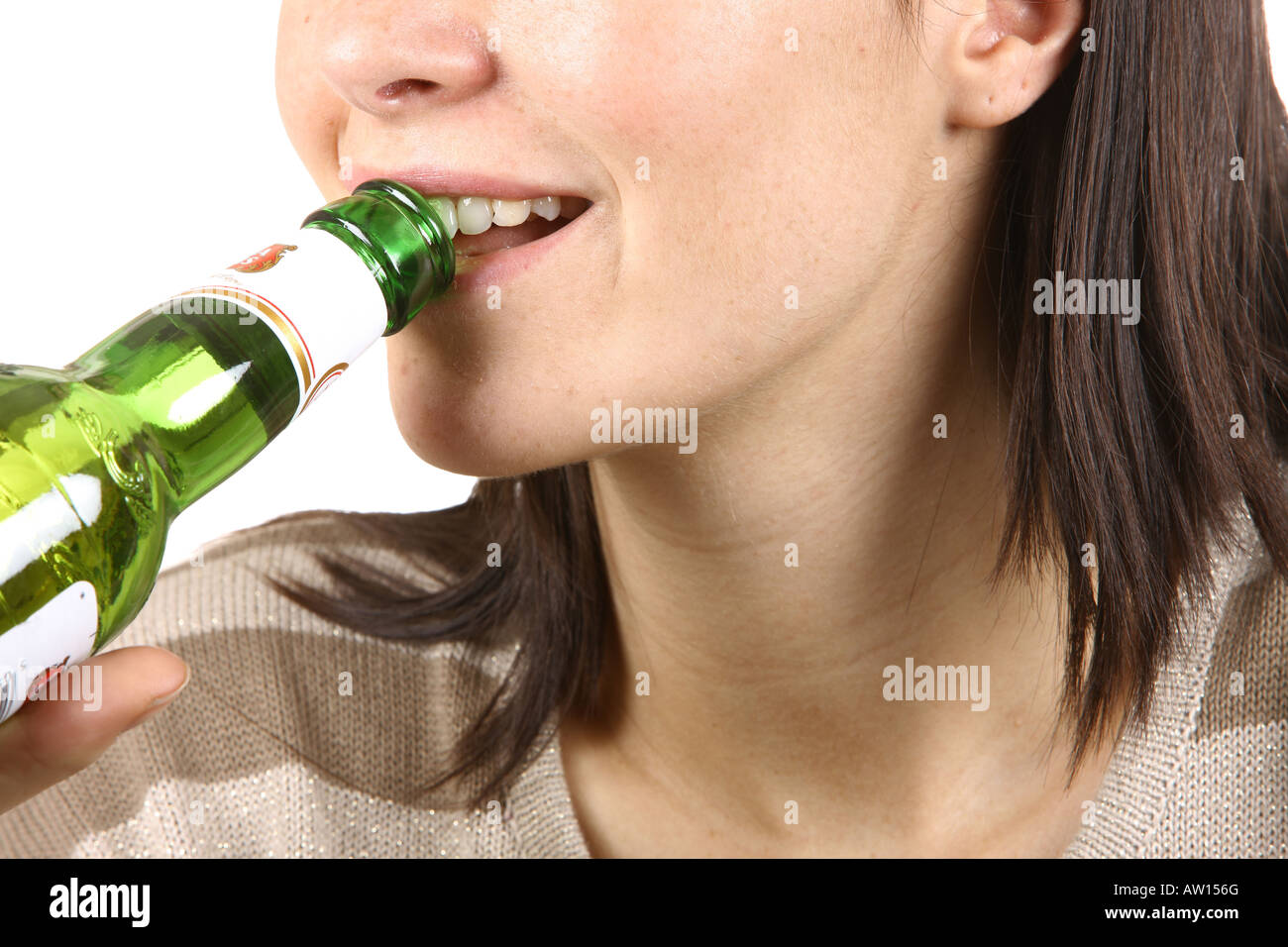 Young Woman Drinking Bottle of Beer Model Released Stock Photo - Alamy
