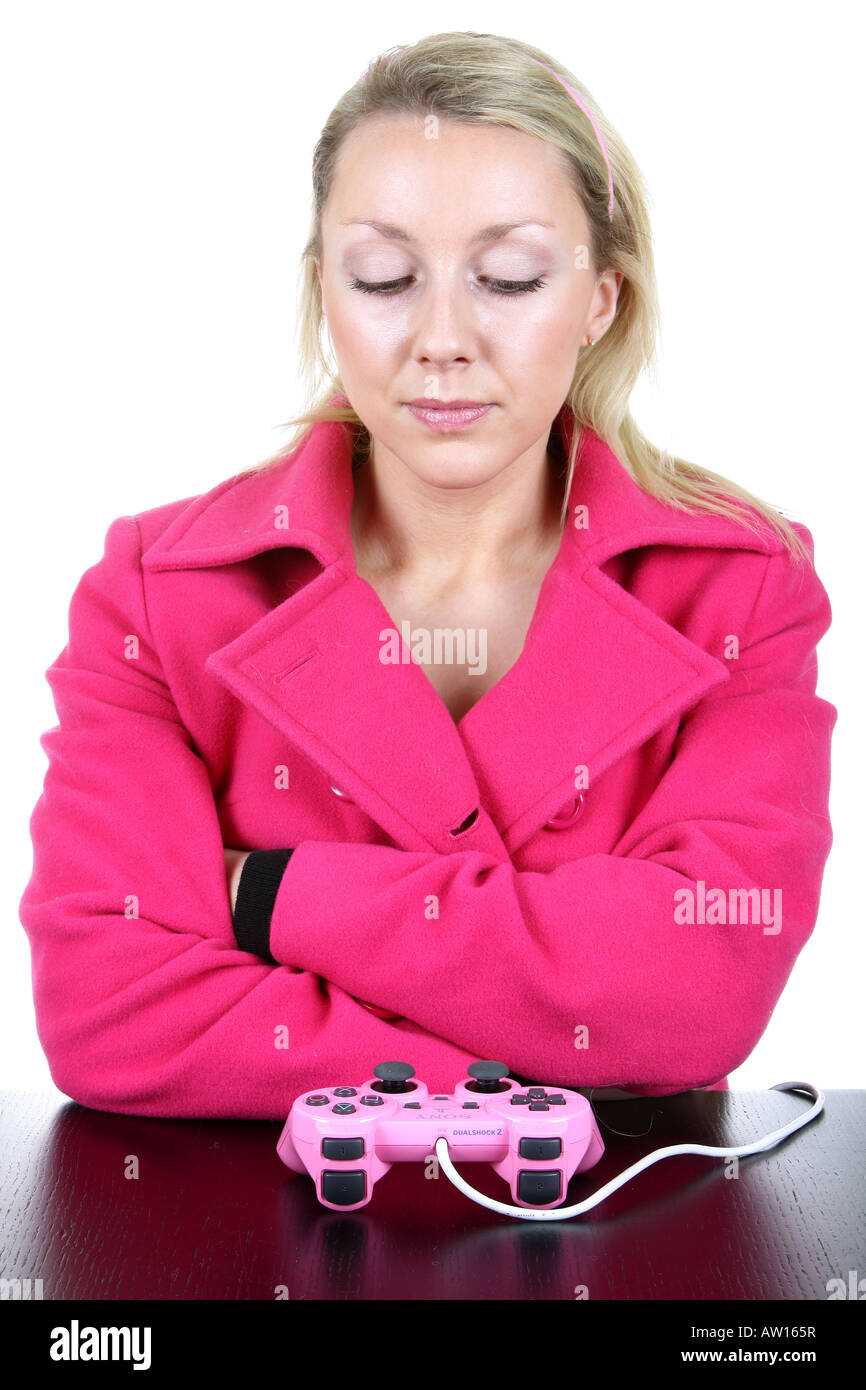 Young Woman with Video Game Controller Model Released Stock Photo - Alamy
