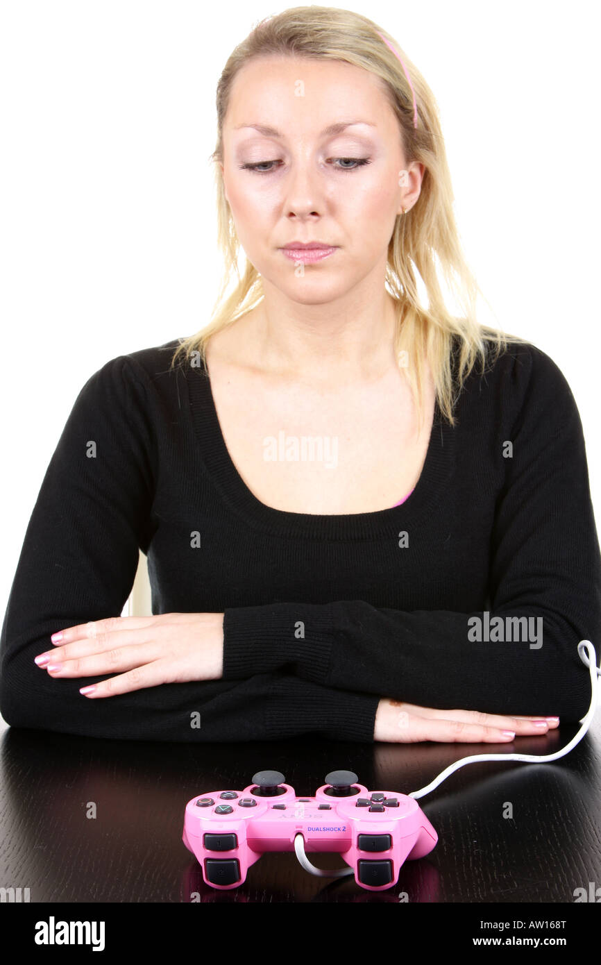 Young Woman With Video Game Controller Model Released Stock Photo - Alamy
