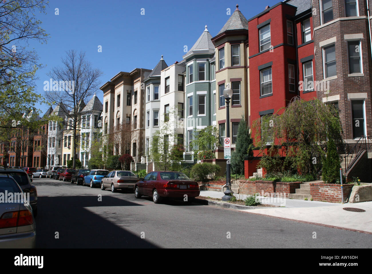 Colorful brownstones in Woodley Park Adams Morgan area of Washington DC ...