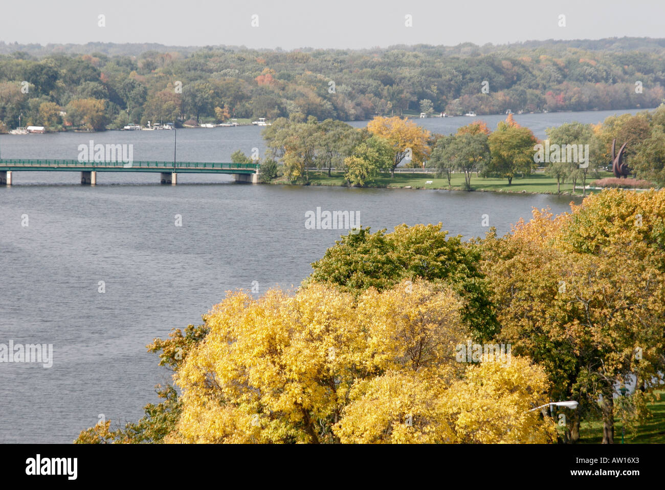 Wisconsin,WI,Rock County,Beloit,Rock River,water,Riverside Park,trees ...