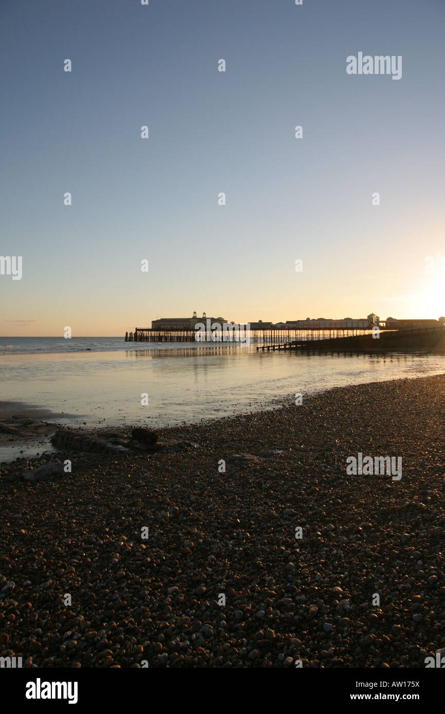 Hastings pier at sunset Stock Photo - Alamy