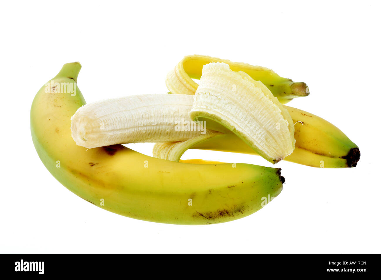Bunch Of Fresh Ripe Healthy Yellow Bananas Isolated Against White, No ...
