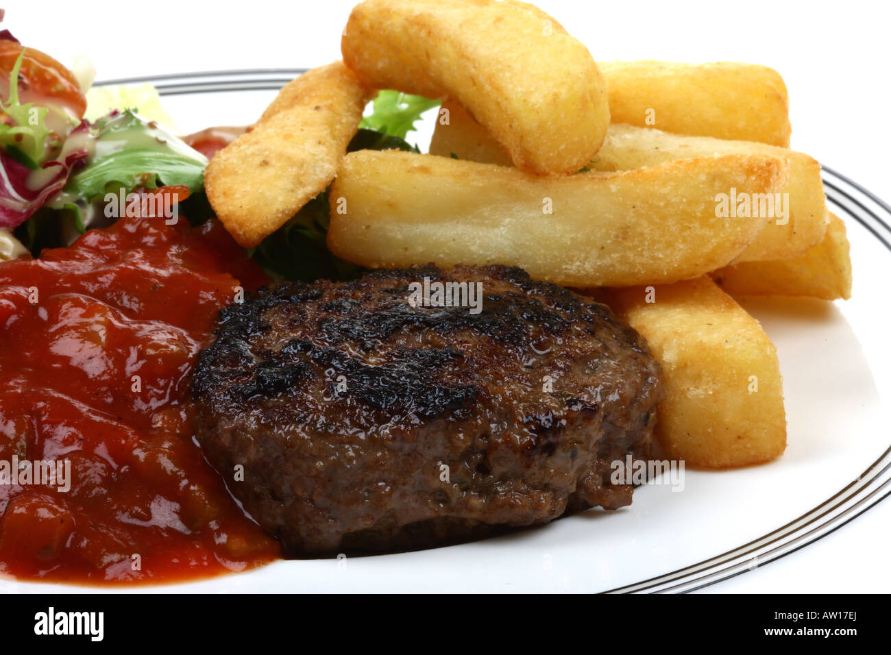 Lean Beef Burger with Chips Stock Photo - Alamy