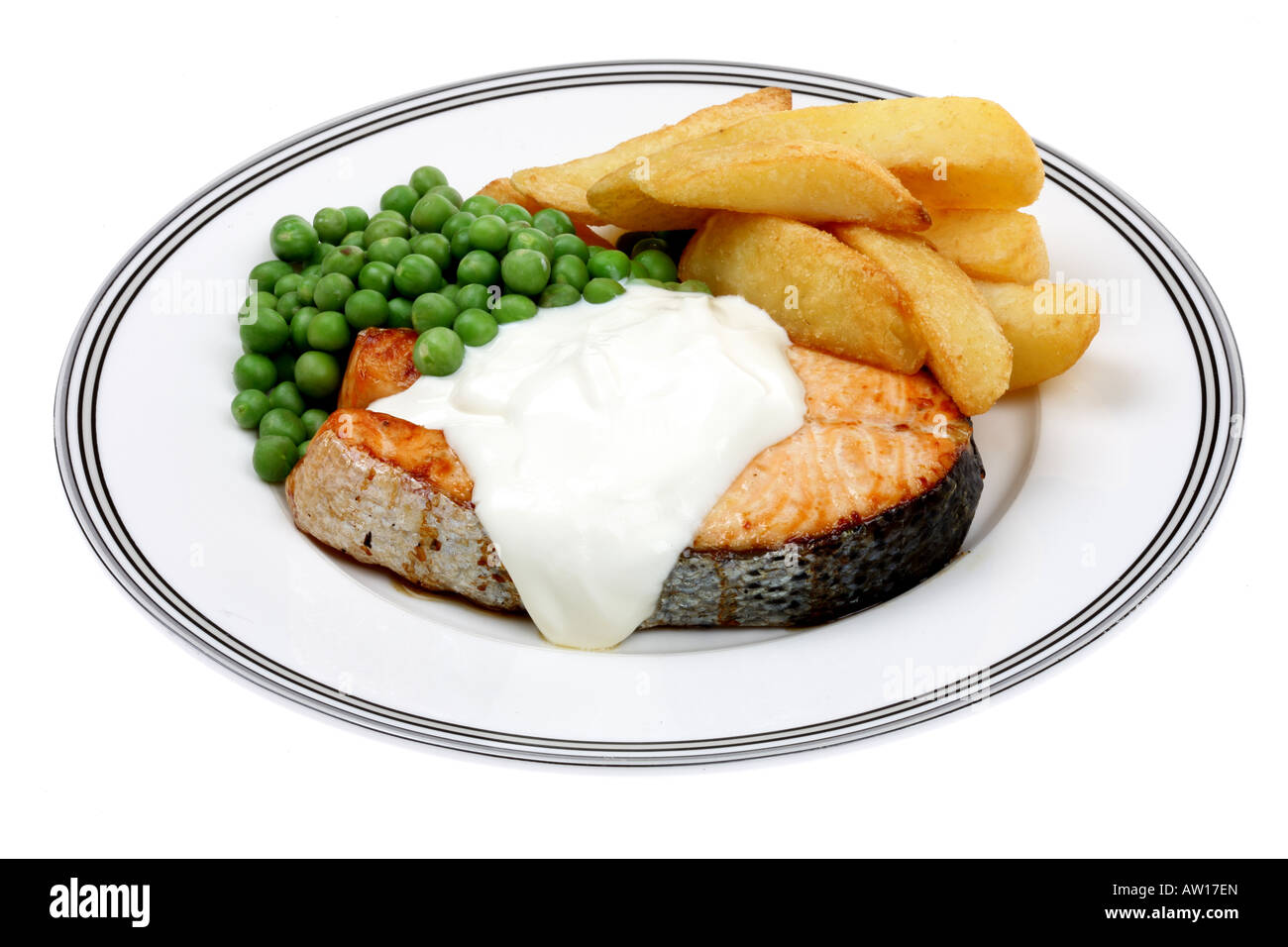 Grilled Salmon Steak with Cream Fraiche Stock Photo - Alamy