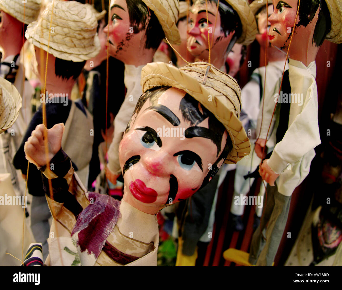 A group of marionette puppets sold by a street vendor in Sonora, Mexico ...