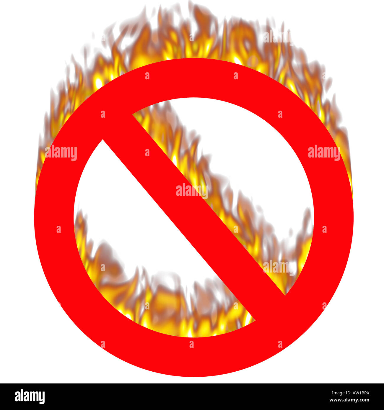 Forbidden sign on fire Stock Photo - Alamy