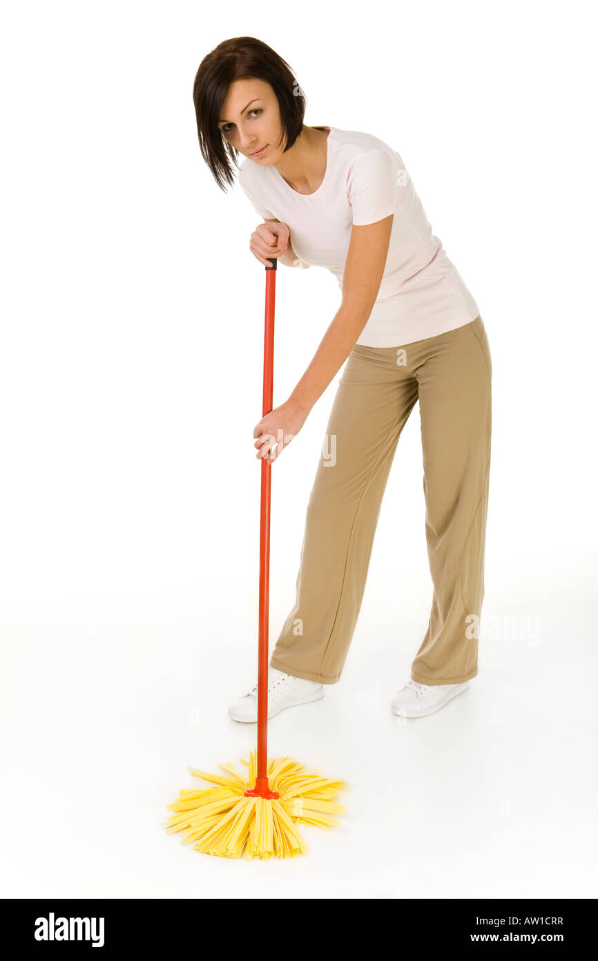 Woman mopping floor home camera hi-res stock photography and images - Alamy