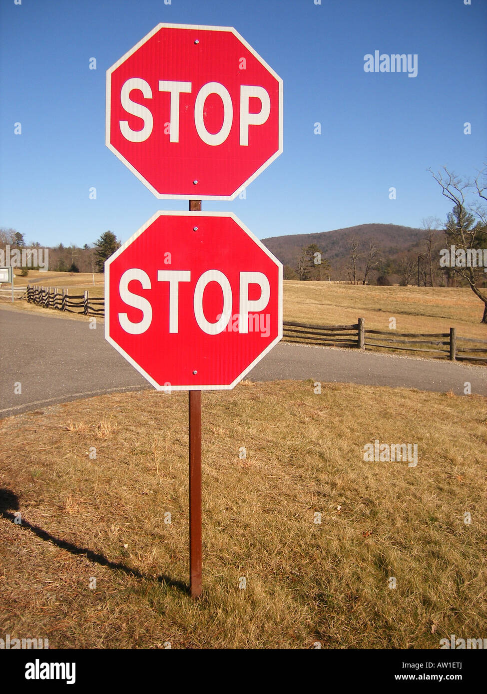 AJD59622, double stop sign, Blue Ridge Parkway, Virginia, VA Stock ...
