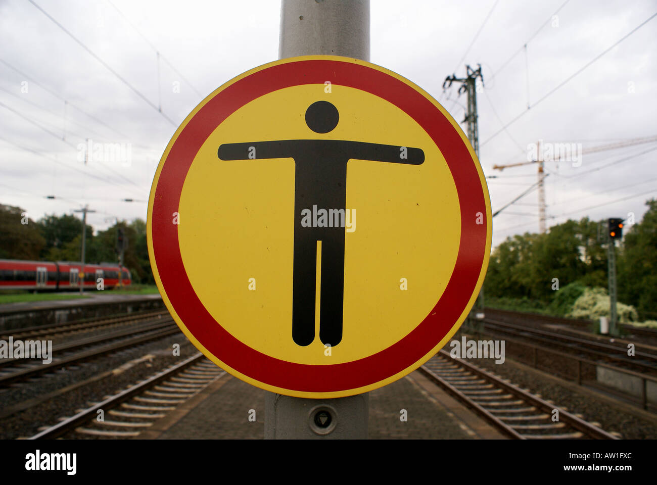 Signboard with symbol for "do not pass" on a railway station Stock ...