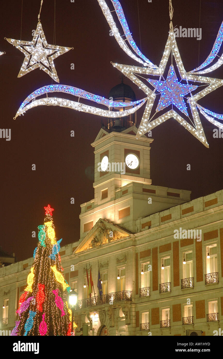 Christmas tree on the Puerta del Sol, Madrid , Spain , Europe Stock ...