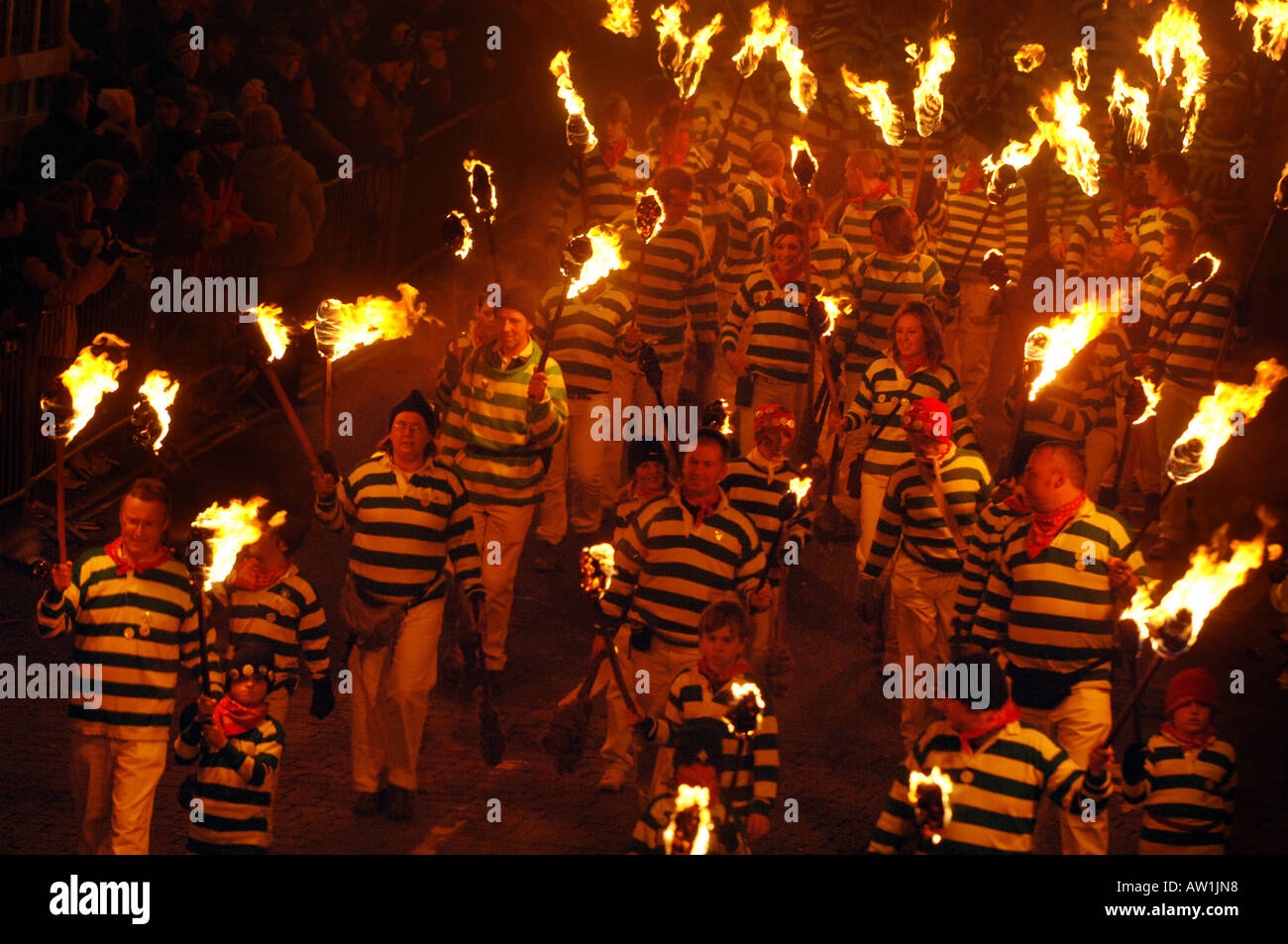 Bonfire boys dressed as smugglers wave flaming torches in the annual ...