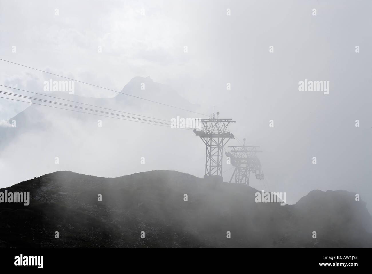 Glattalpe Maerenspitz and Glattalm cable car with fog Bisistal near ...