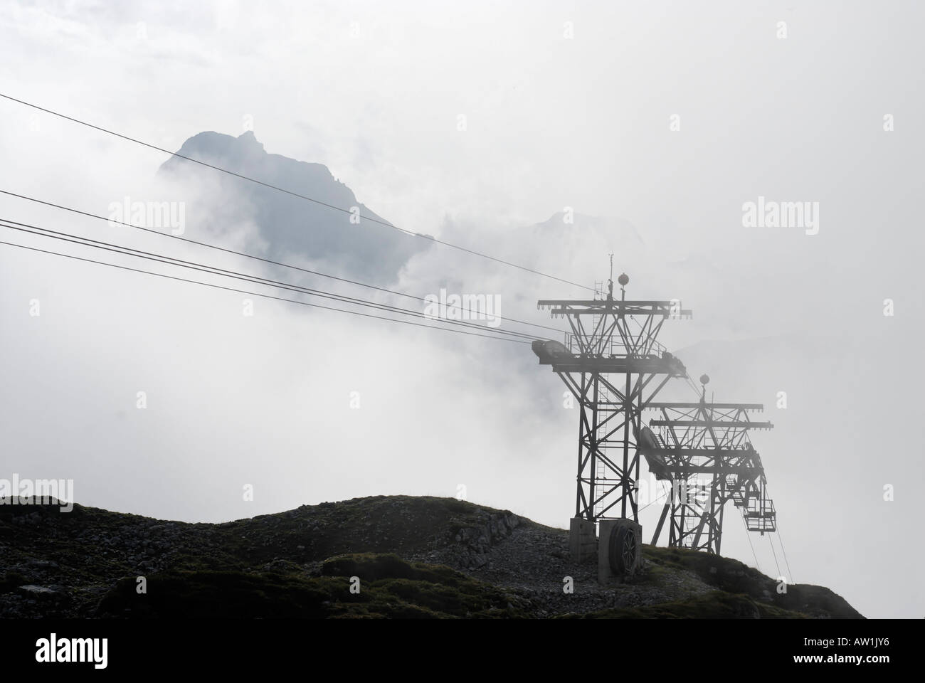 Glattalpe Maerenspitz and Glattalm cable car with fog Bisistal near ...