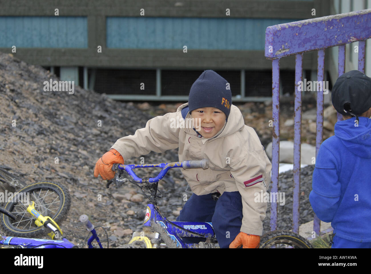 School playground Coastal Inuit community of Arctic Bay Lancaster Sound ...