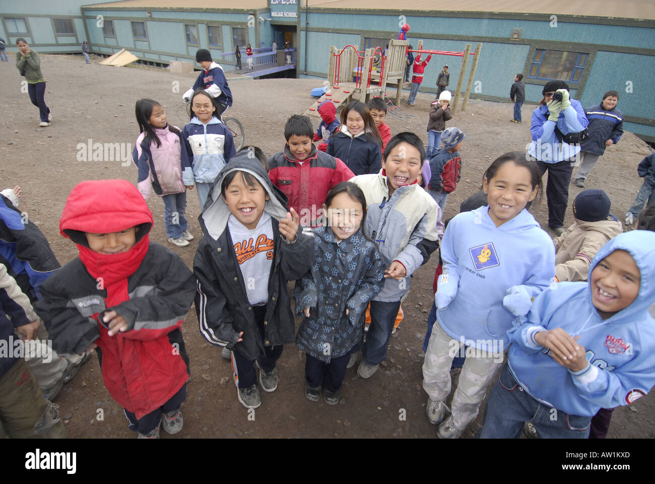 School playground Coastal Inuit community of Arctic Bay Lancaster Sound ...