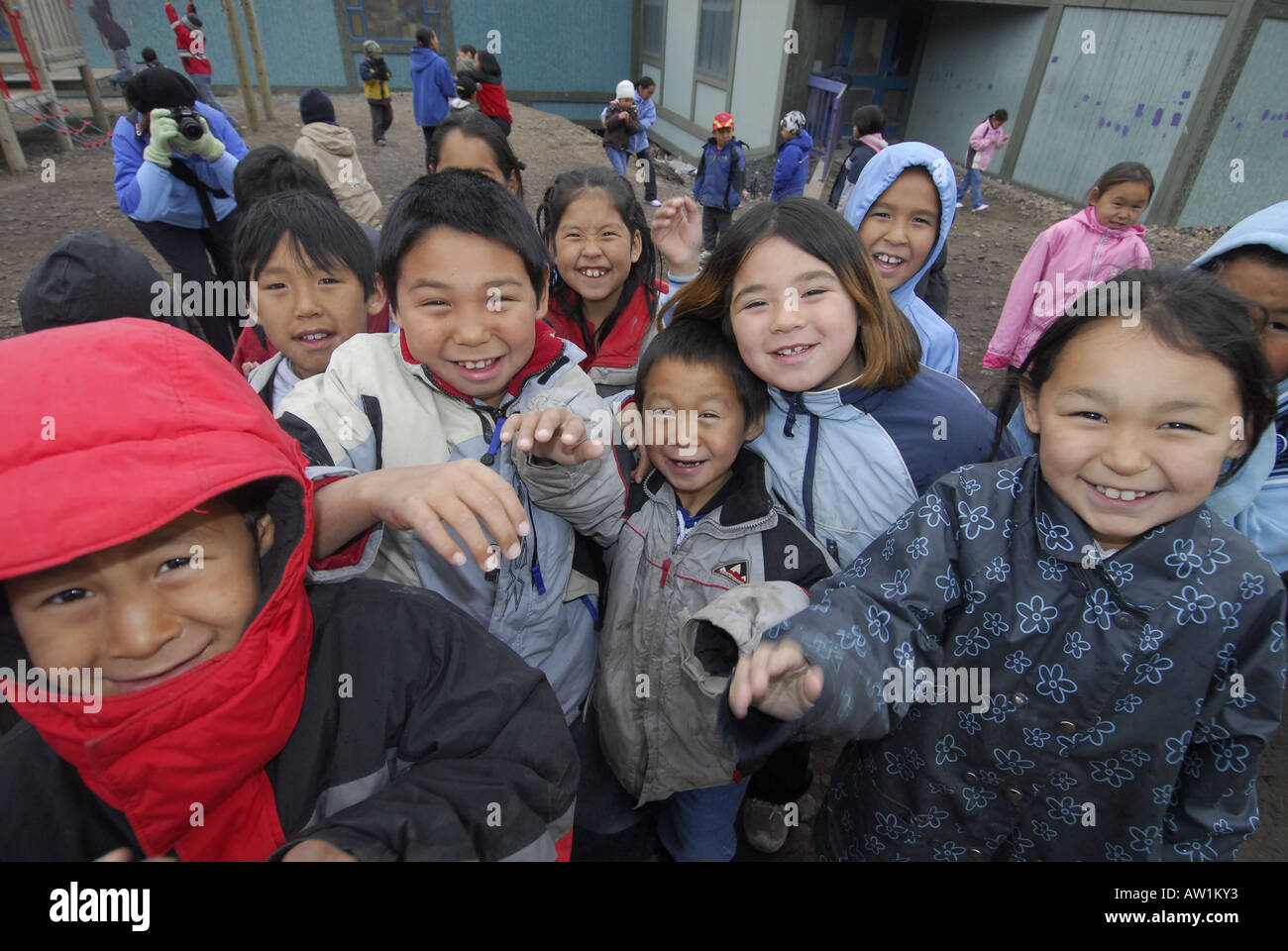 School playground Coastal Inuit community of Arctic Bay Lancaster Sound ...